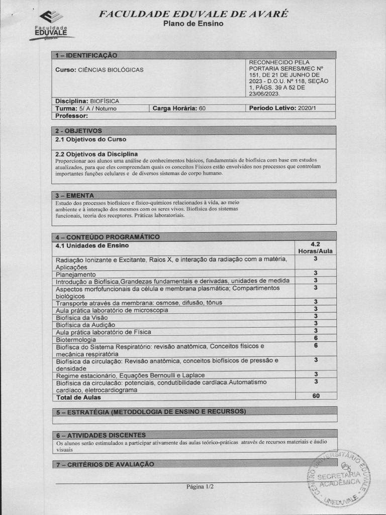 Ementa 5º Bio | PDF