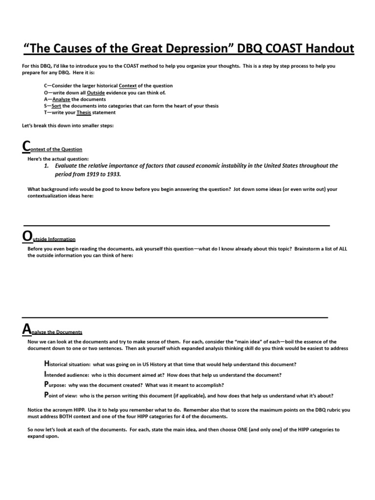 Great Depression Causes: DBQ Guide | PDF | Cognition | Human Communication