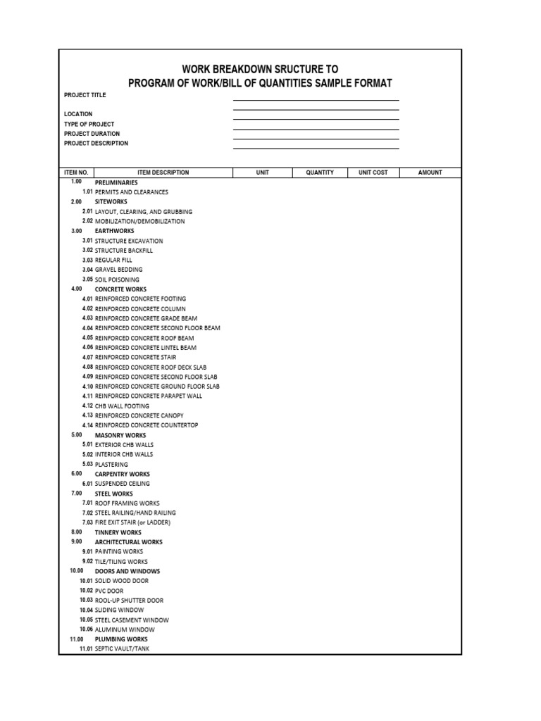 L3.2.2 WBS To POW Numbering Sample | PDF | Concrete | Door