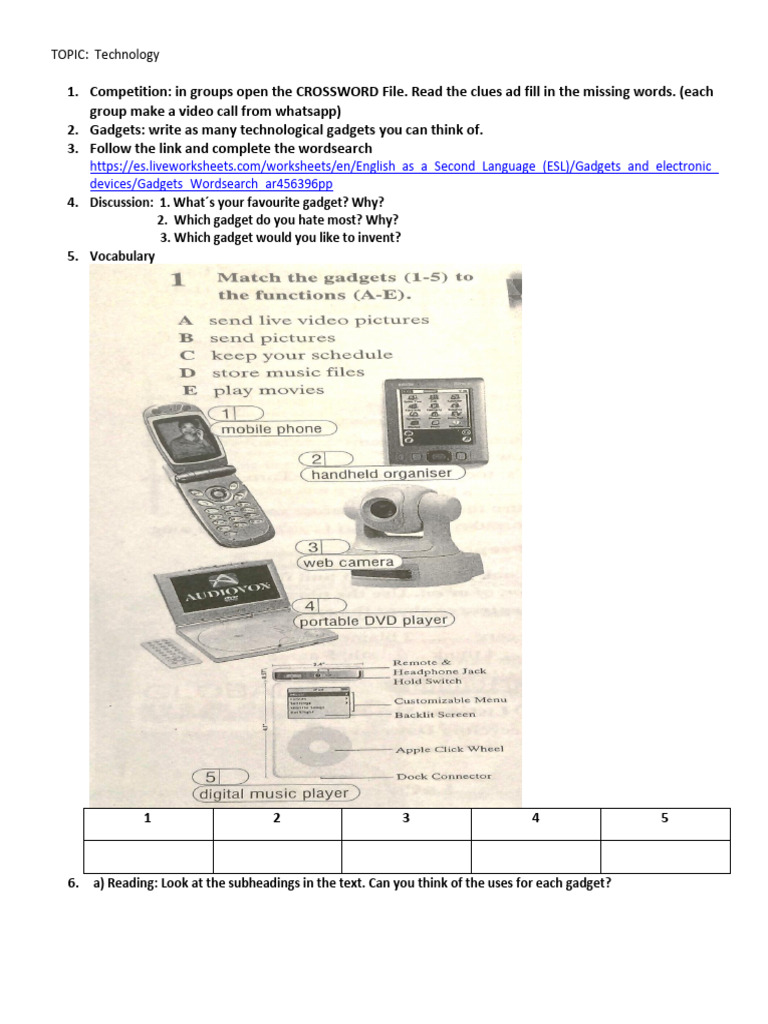 Gadgets Competition and Vocabulary Activities | PDF
