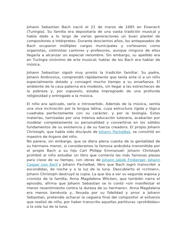 Biografía de Johann Sebastian Bach | PDF | Johann Sebastian Bach | Clave