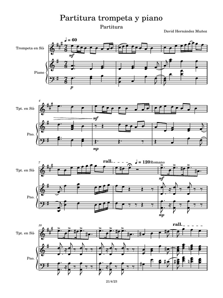 Partitura Trompeta y Piano | PDF