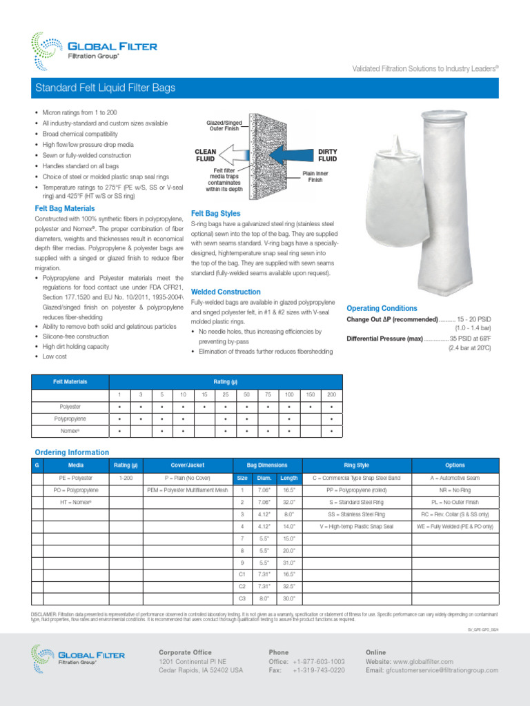 Standard Felt Liquid Filter Bags | PDF | Filtration | Polyester