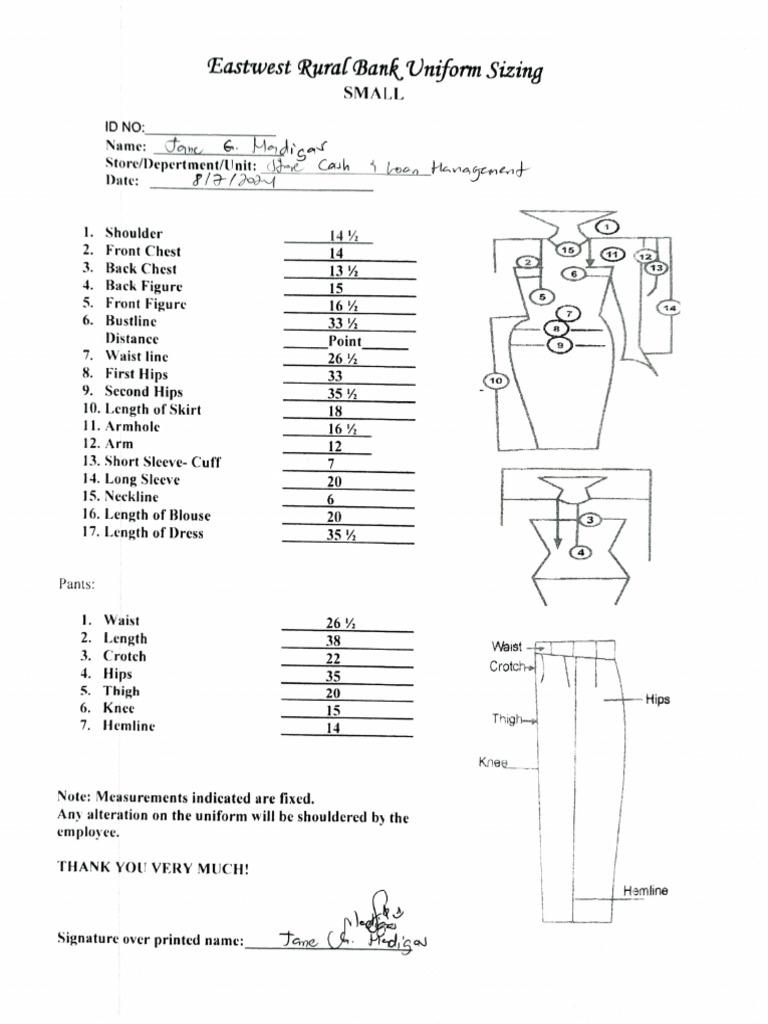 Ewrb Uniform Sizing | PDF