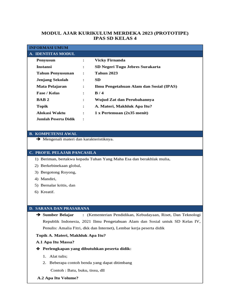 Modul Ajar Ipas_Vicky Firnanda_20540030 | PDF