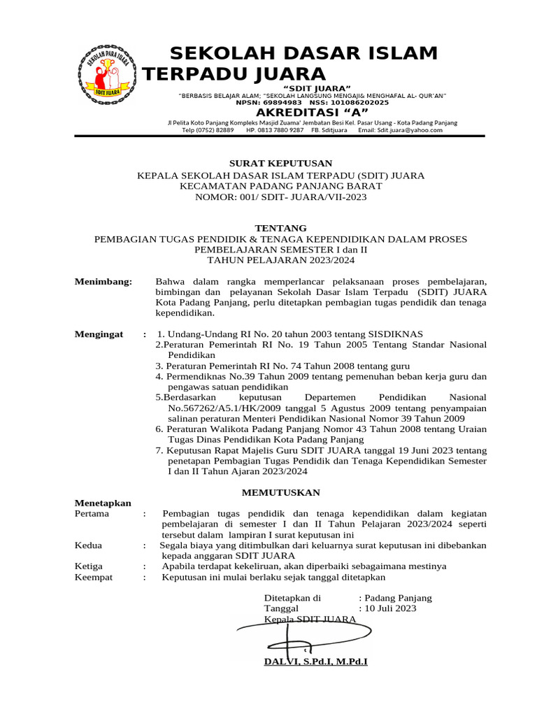 Sk Pembagian Tugas - 2022 - New - Copy | PDF