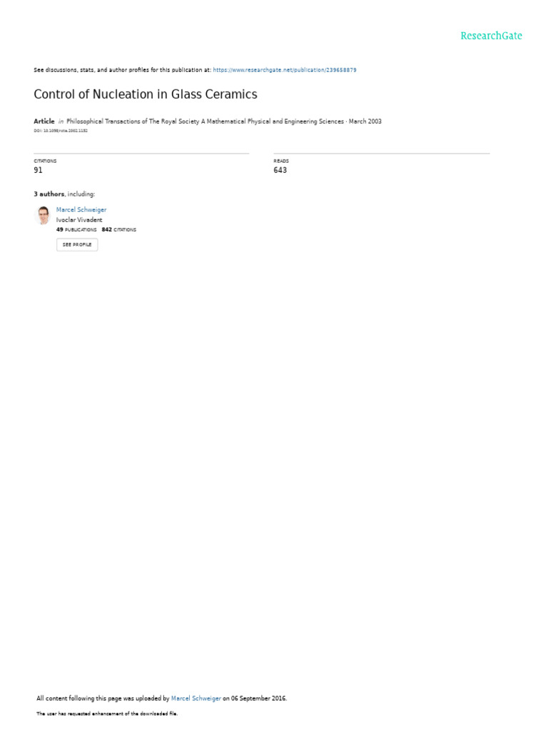 Control of Nucleation in Glass Ceramics | PDF | Nucleation | Glasses