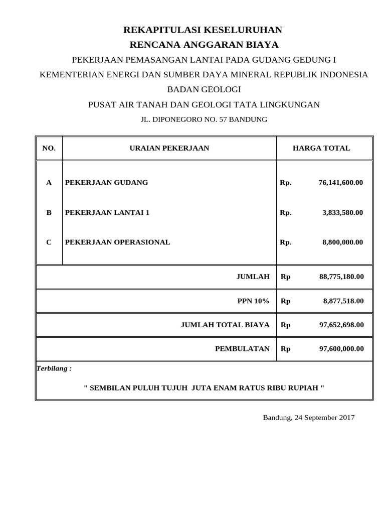 RAB Pemasangan Lantai Keramik Pada Gudang Gedung I SPK | PDF