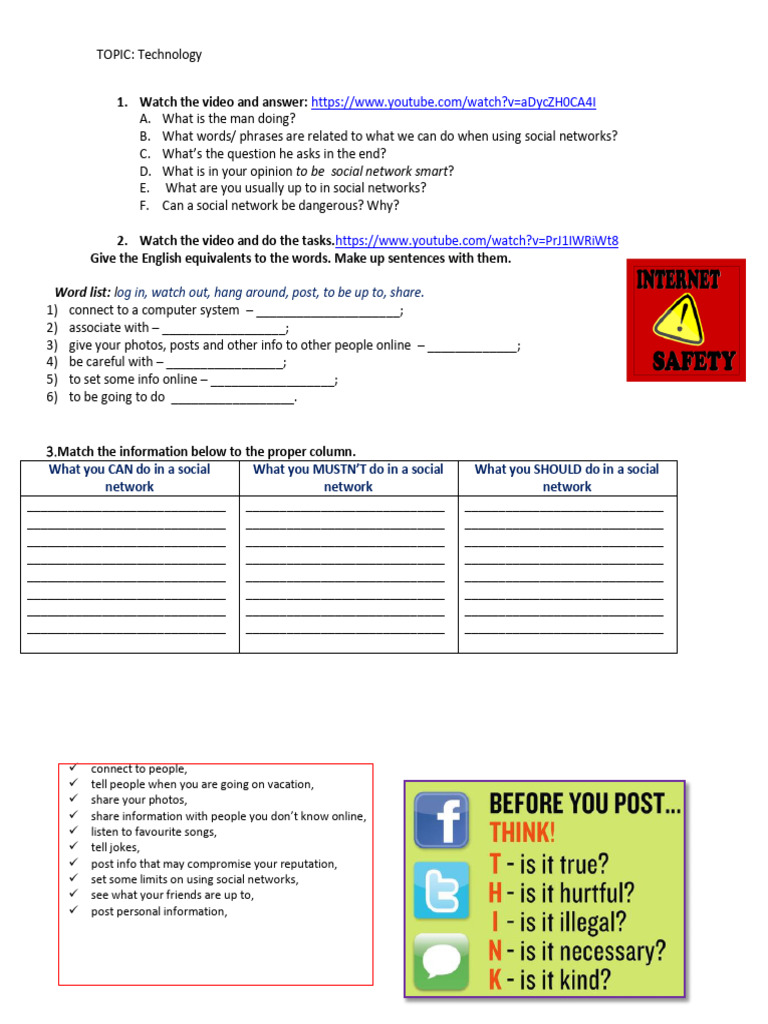 Technology Social Media Lesson Activities | PDF