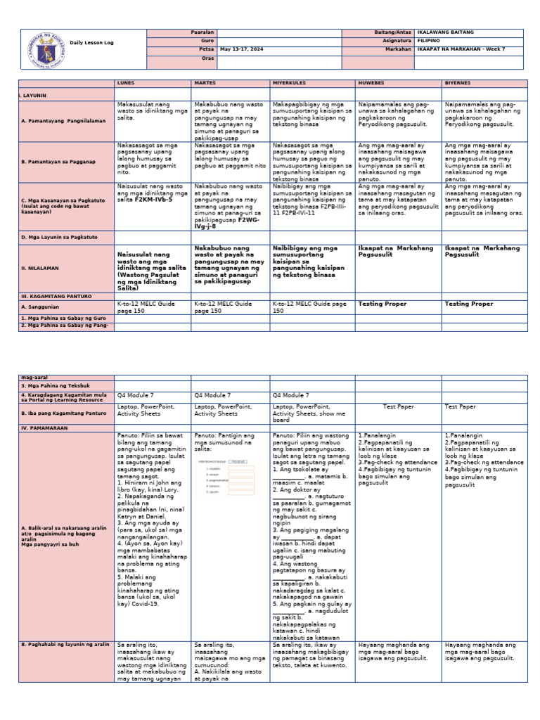 Q4-Week7-Dll-Filipino 2 | PDF