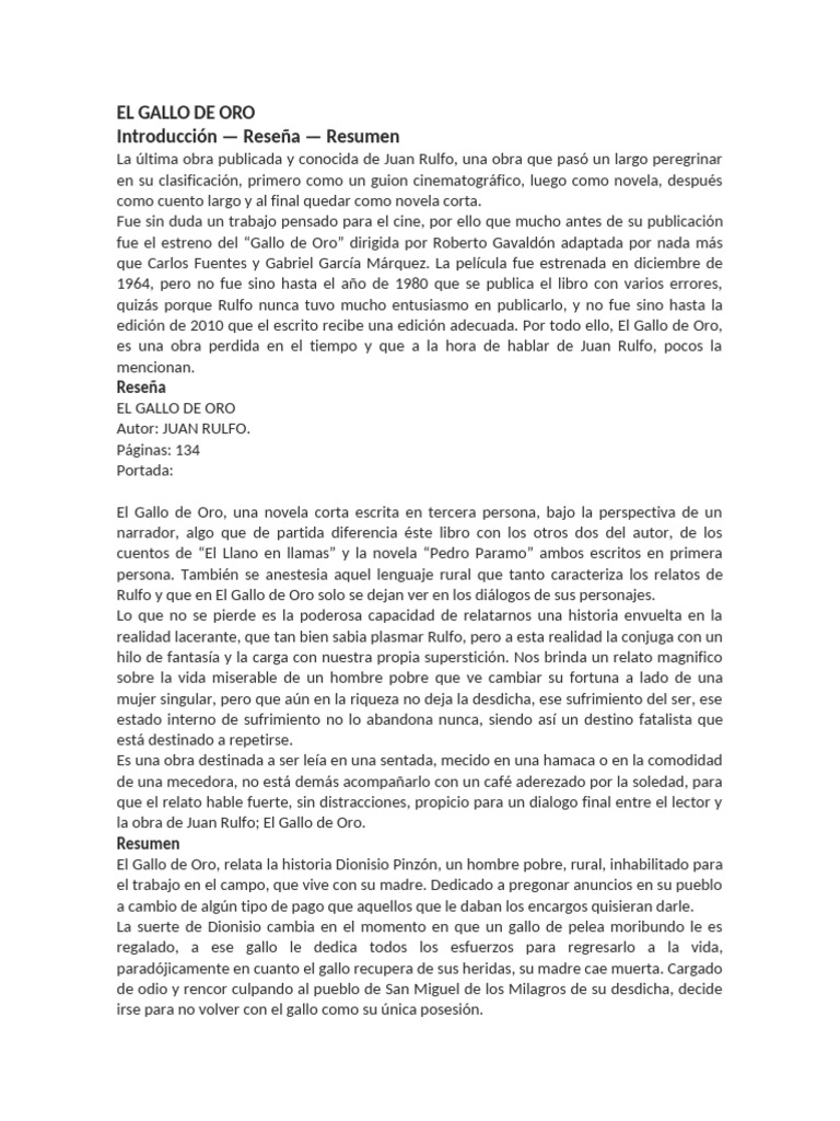 El Gallo de Oro: Tragedia y Fortuna | PDF