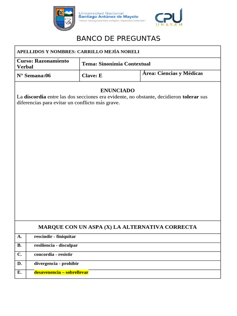 Oposición y desavenencia en sinónimos | PDF