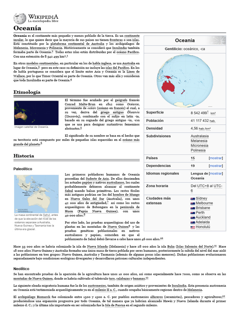 Oceanía - Wikipedia, La Enciclopedia Libre | PDF | Oceanía | Polinesia