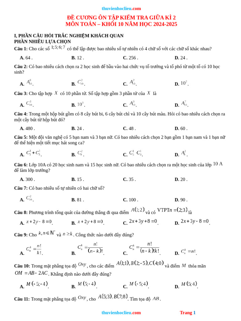 thuvienhoclieu.com-De-cuong-on-tap-giua-HK2-Toan-10-nam-24-25 | PDF