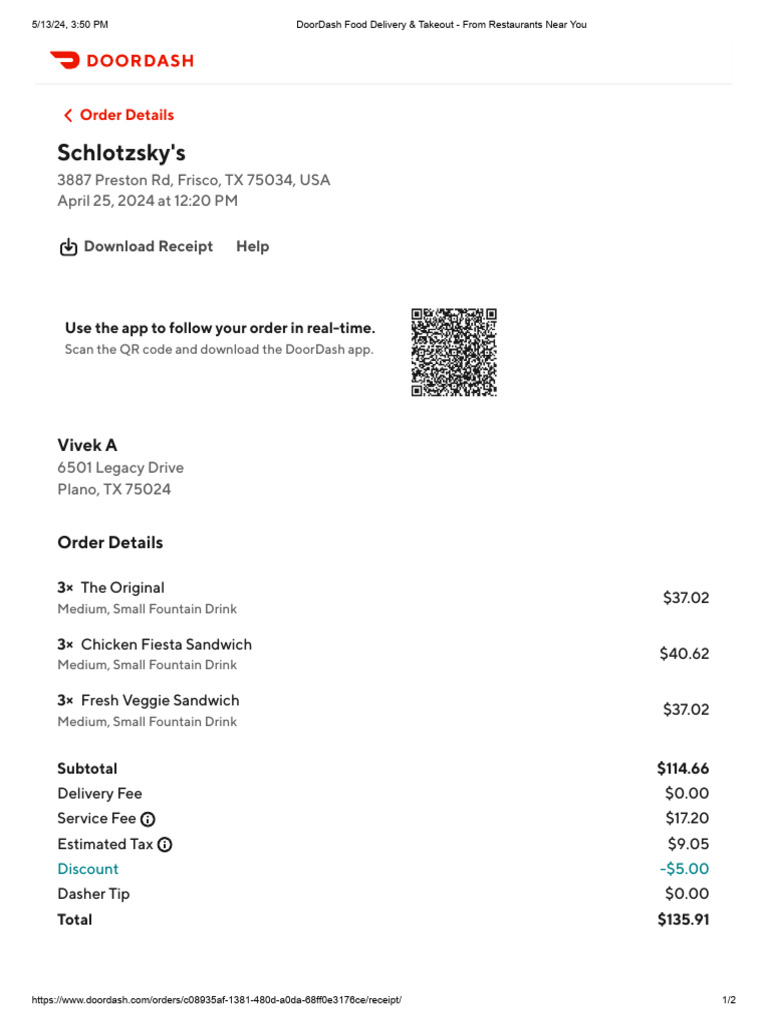 DoorDash Receipt for Plano TX Order | PDF | Service Industries