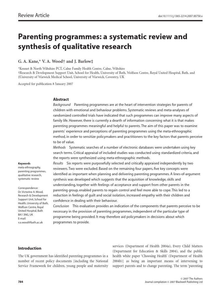 kane2007 | PDF | Systematic Review | Parenting