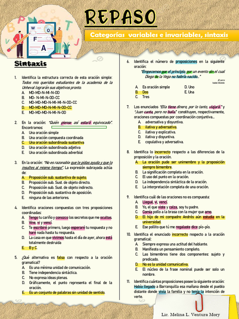 Repaso Sintaxis-Categorías Variable e Invariables | PDF | Oración (Lingüística) | Verbo