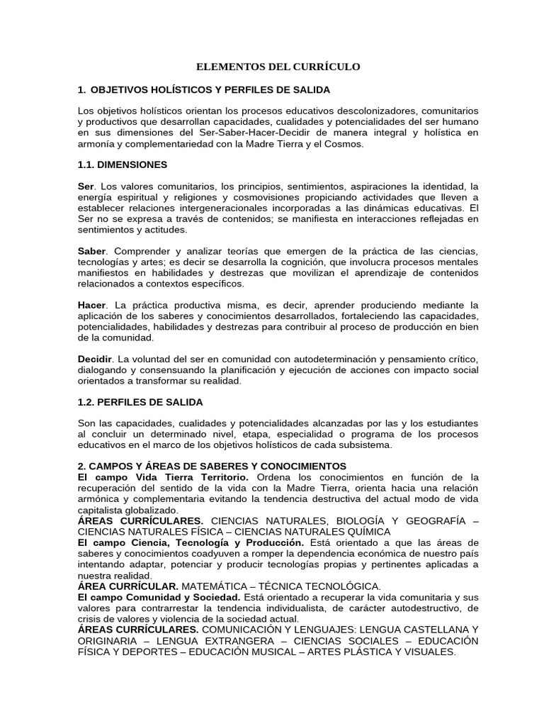 Elementos Del Curriculo | PDF | Plan de estudios | Aprendizaje
