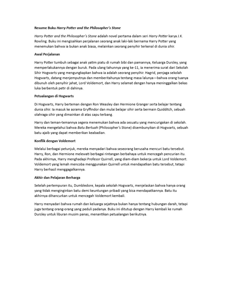Resume Buku Harry Potter Pertama | PDF