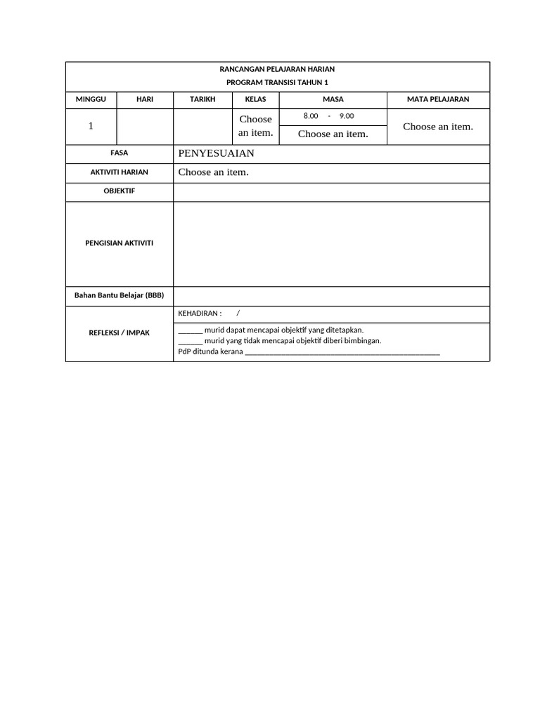 Tapak RPH Minggu 1 Dan 2 | PDF