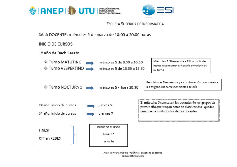 Inicio de Cursos en Escuela de Informática | PDF