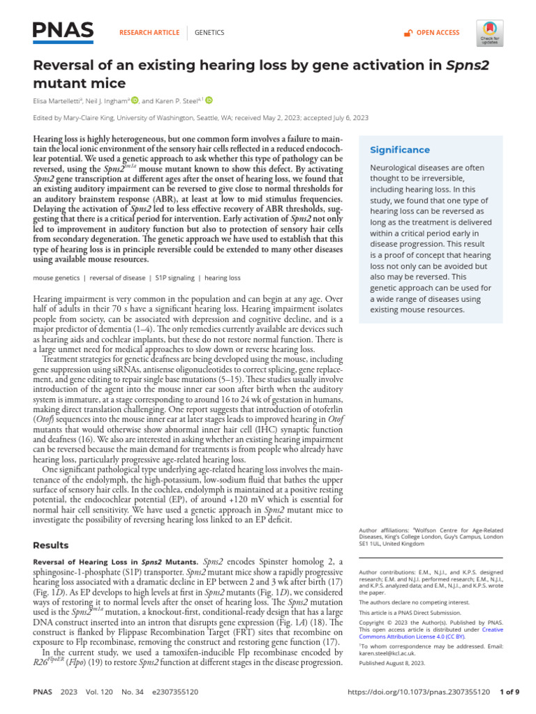 Martelletti Et Al 2023 Reversal of an Existing Hearing Loss by Gene ...