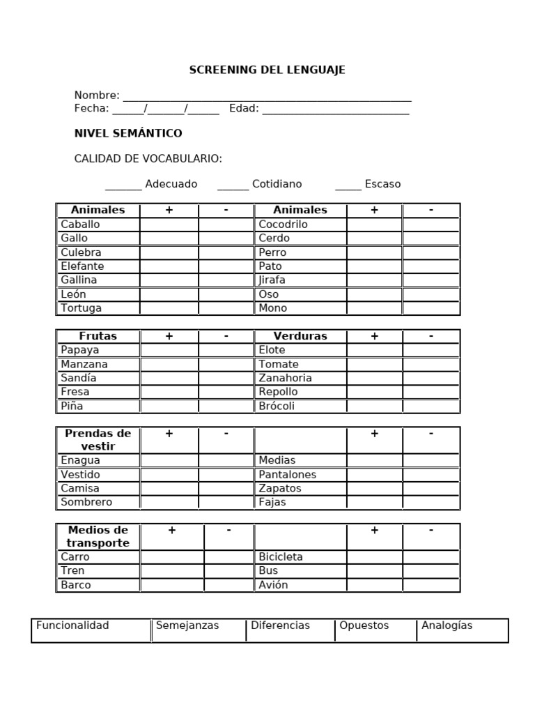 Screening del lenguaje | PDF | Léxico