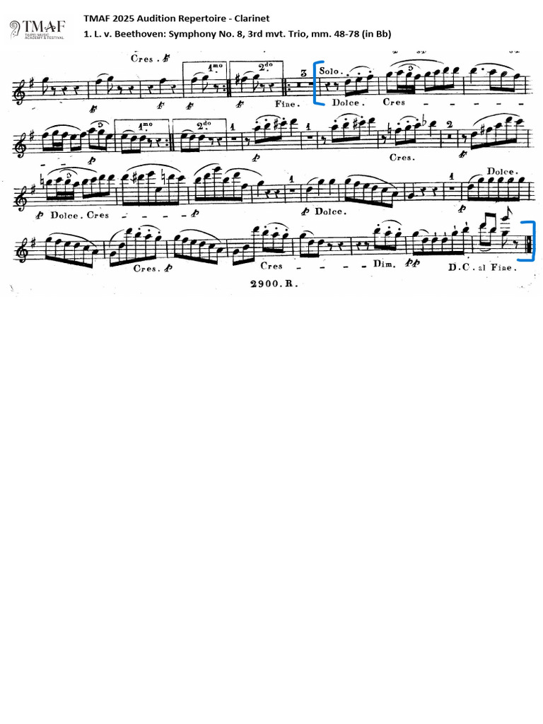 TMAF 2025 Audition Repertoire Clarinet | PDF