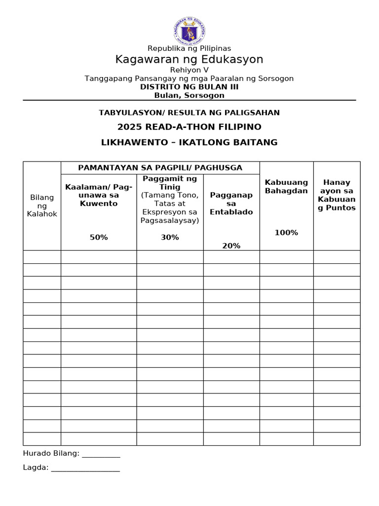 2025 Score Sheet - Reading Month | PDF