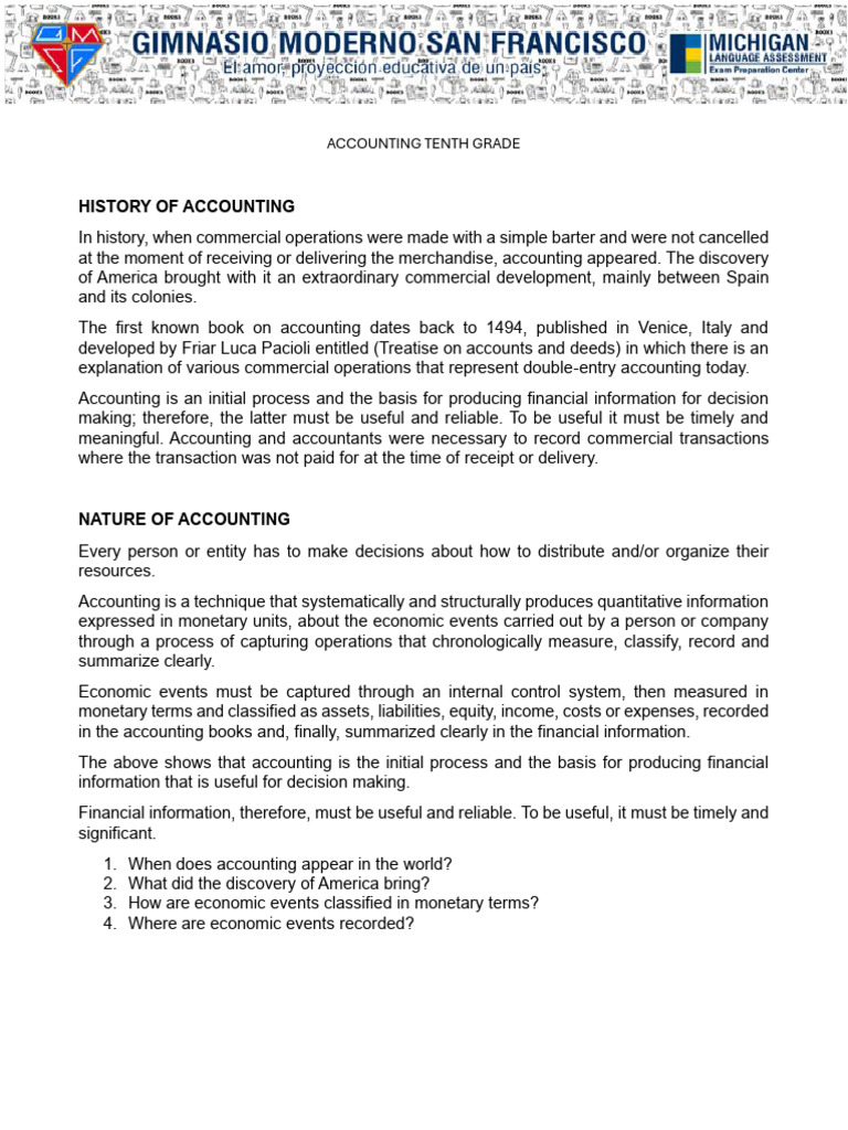 BIC I First Accountig Tenth Grade | PDF