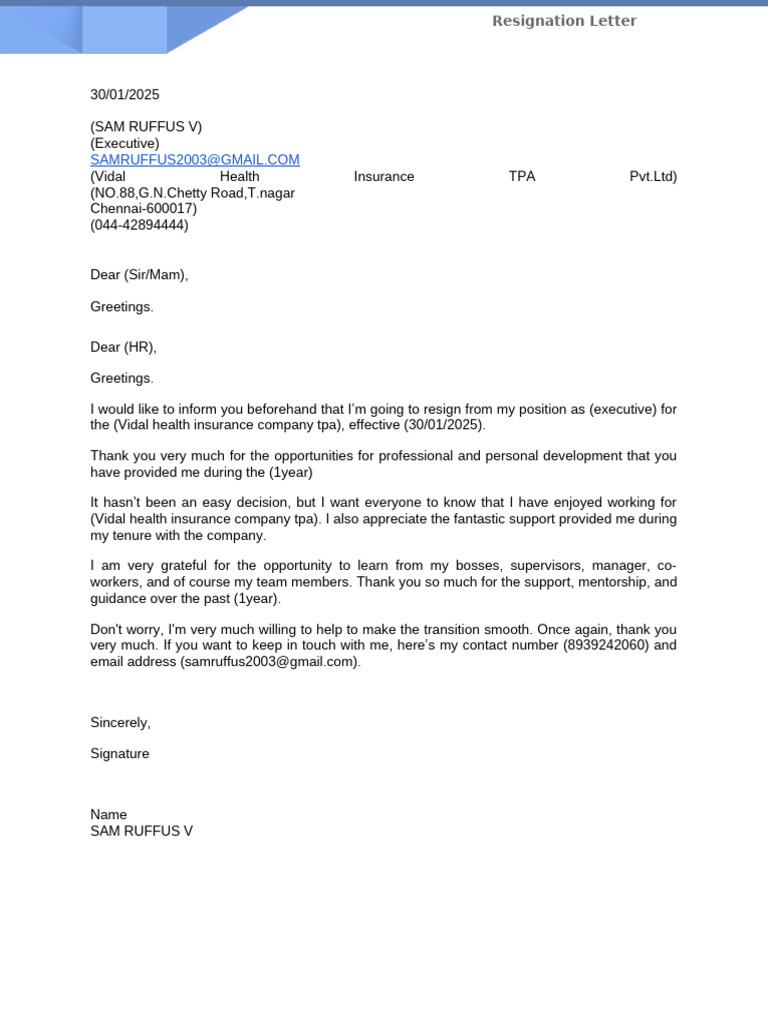 Business Templates - Resignation Letters - Generic - Resignation Letter ...
