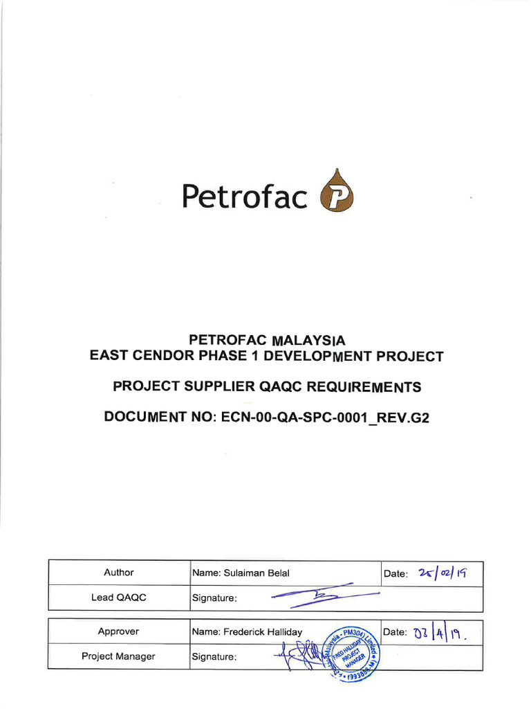 Ecn-00-Qa-Spc-0001 Rev G2 - Project Supplier Qaqc Requirements | PDF ...