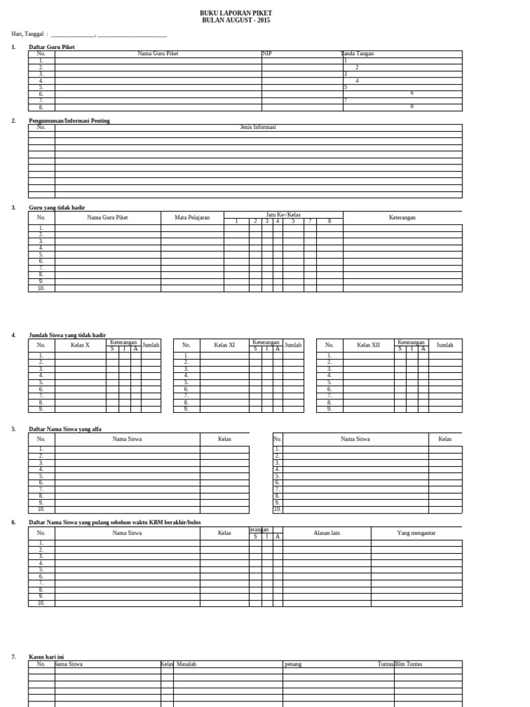 Format Lap Guru Piket Harian | PDF
