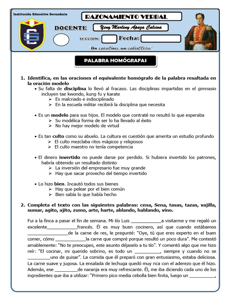 Palabras Homografas 5° | PDF