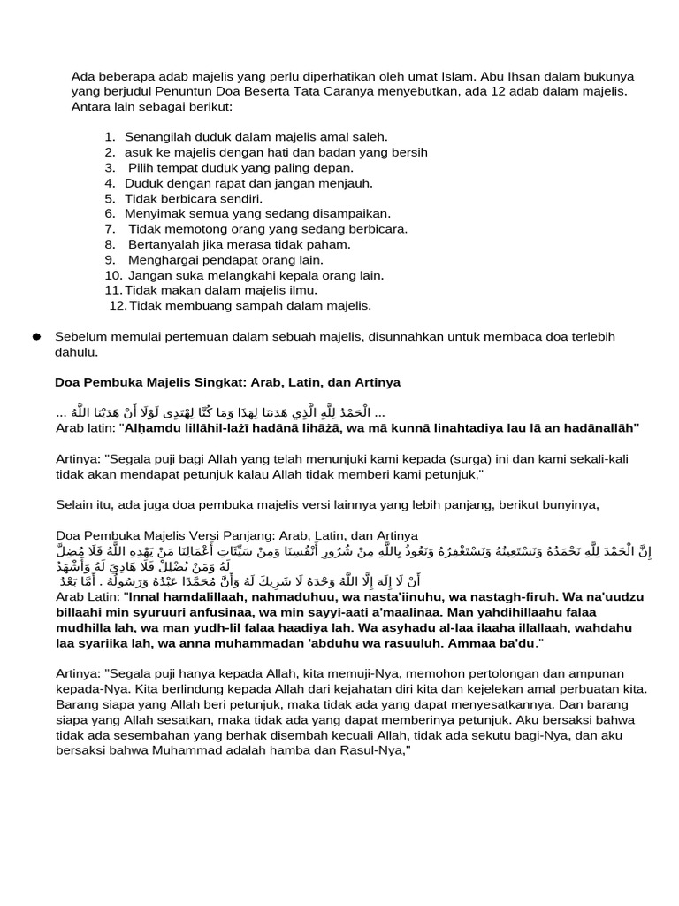 Adab dan Doa dalam Majelis Islam | PDF