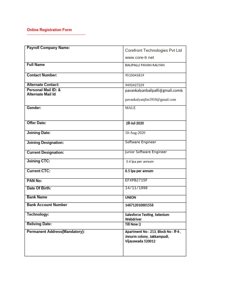 Pavan Employment Details | PDF