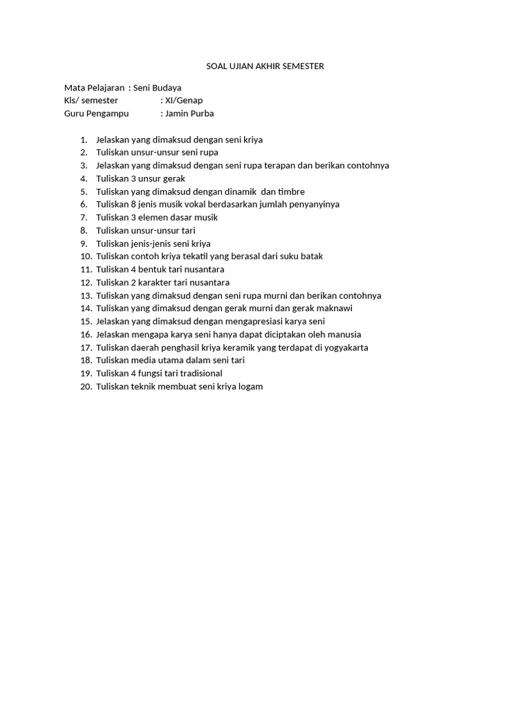 SOAL UJIAN AKHIR SEMESTER Genap GKPI | PDF