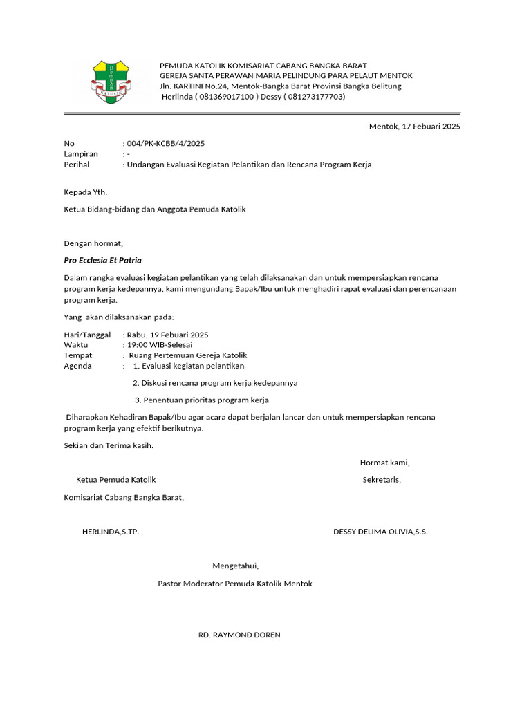 Surat Undangan Pemuda Katolik | PDF