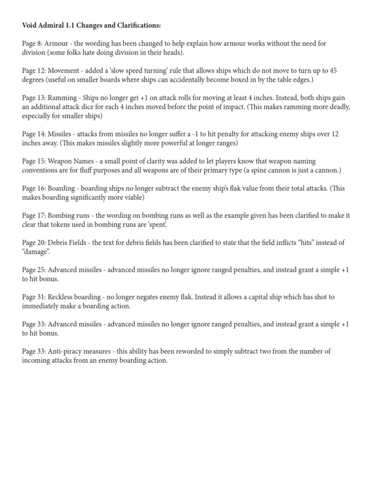 Void Admiral 1.1 Changes and Clarifications | PDF