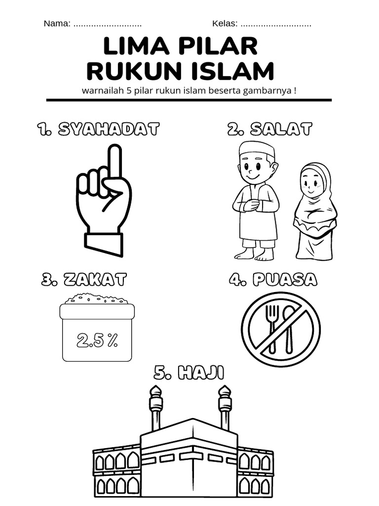 Lembar Kerja Memahami Rukun Islam Biru Ilustrasi | PDF