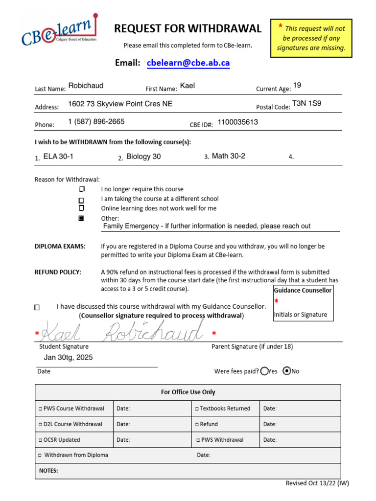 CBe-learn Withdrawal Request Form | PDF
