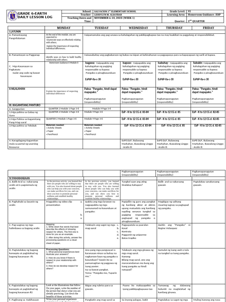 DLL - Esp 6 - Q2 - W1 | PDF