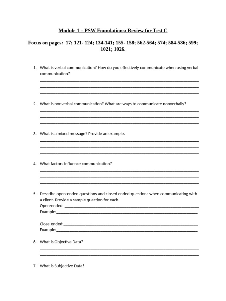 Module 1 - PSW Foundations Test C Review 5th Ed | PDF