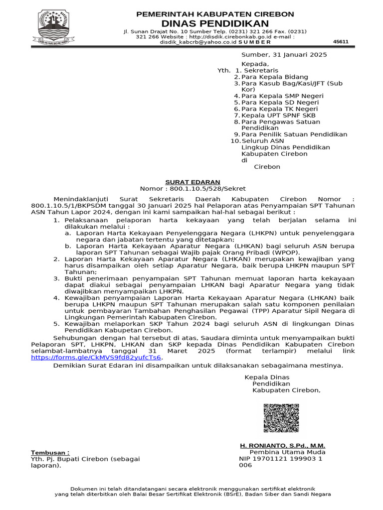 _31_01_2025_SURAT EDARAN BUKTI PELAPORAN SPT_LHKPN_LHKAN_SKP 2024_signed | PDF