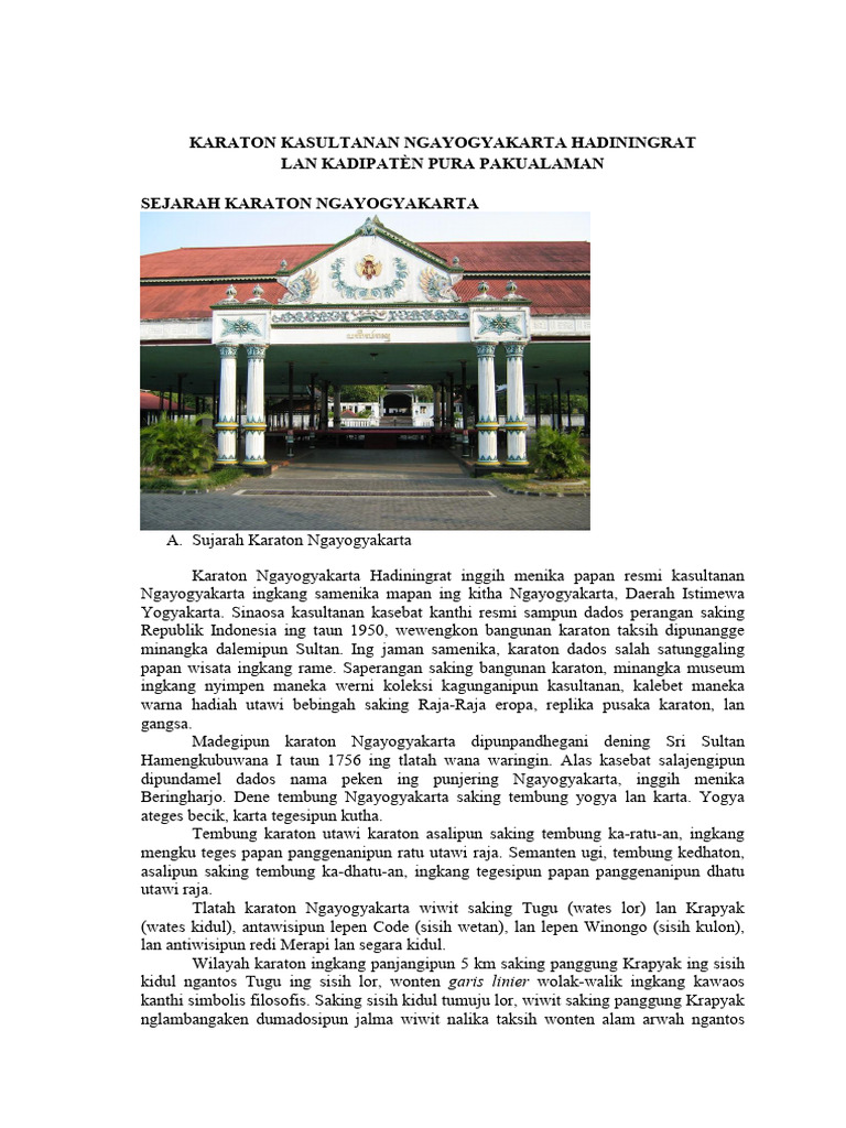 Karaton Kasultanan Ngayogyakarta Hadiningrat Kelas Xii | PDF