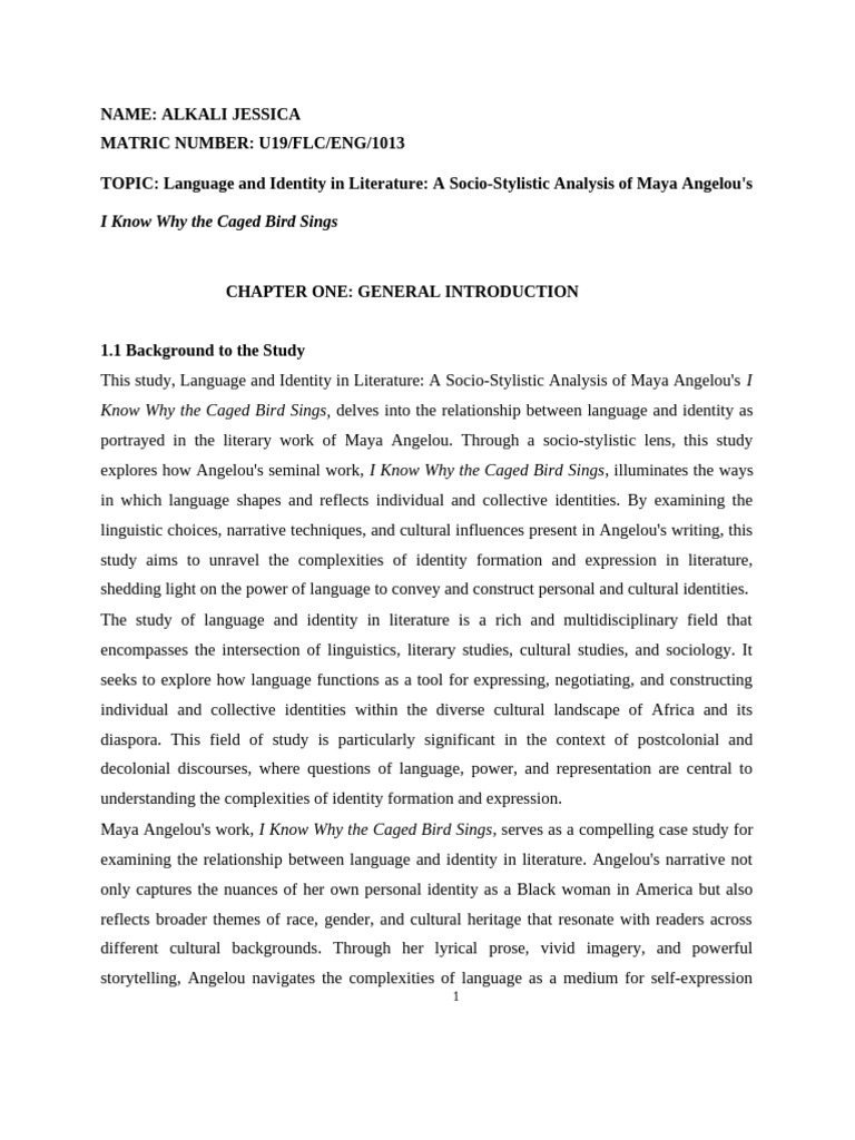 Language and Identity in Literature: A Socio-Stylistic Analysis of Maya ...