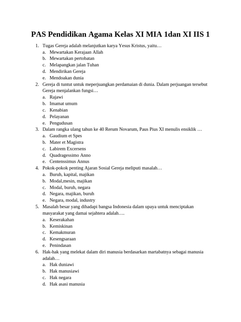PAS Pendidikan Agama Katolik Kelas XI MIA 1dan XI IIS 1 | PDF