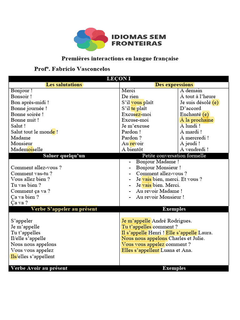 Salutations et présentations en français | PDF | Linguistique