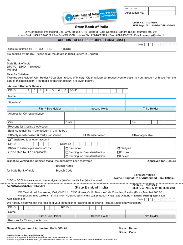 SBI Account Closure Request Form | PDF