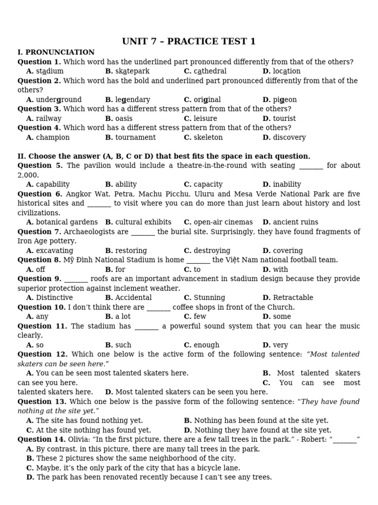 TA 9 Friends Plus Unit 7 Practice Test 1 (Revised) | PDF